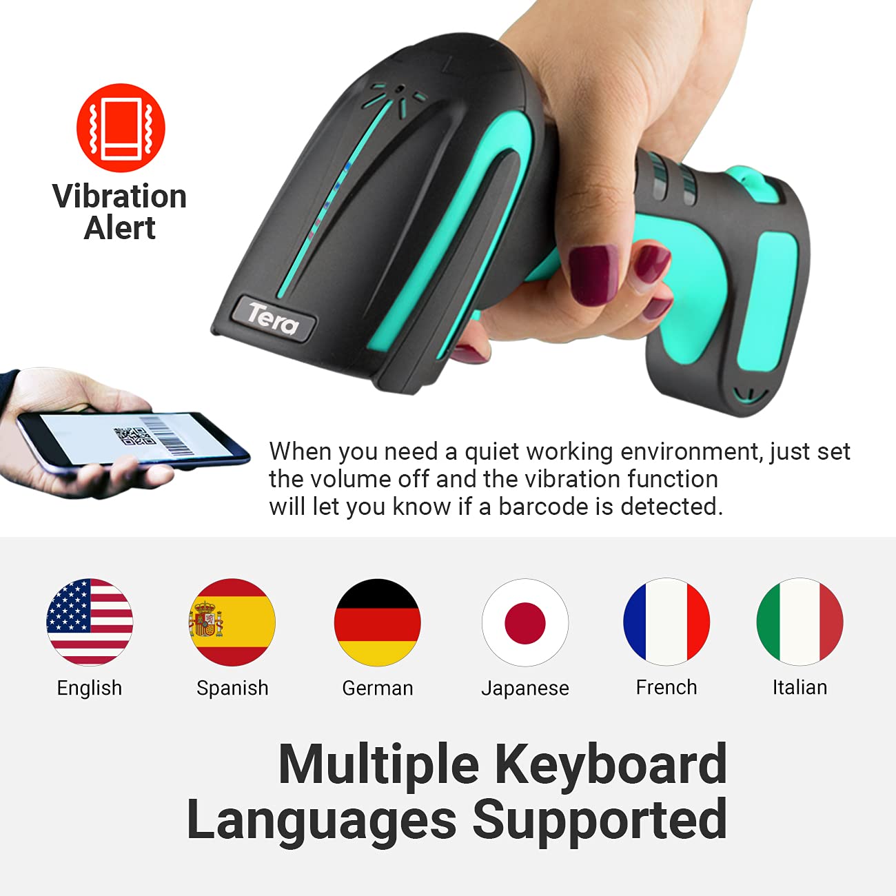 Mua Tera 1D 2D QR Barcode Scanner Wireless with Stand, Heavy Duty ...