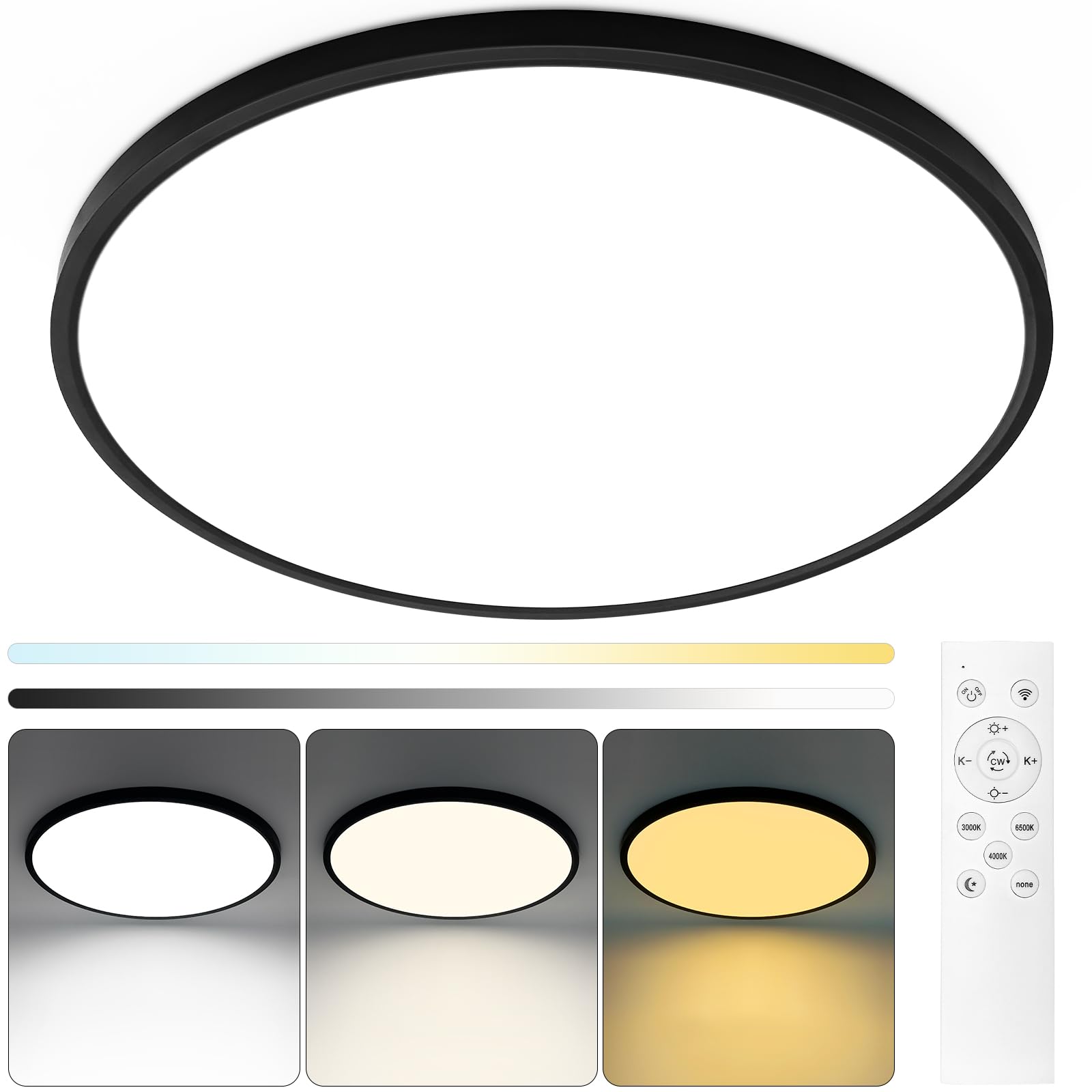 Glowall 20 Inch Black Led Ceiling Light, Dimmable with Remote Control, Modern, Ultra Thin Flush ...
