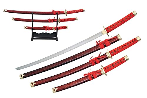 SZCO Supplies Japanese Samurai Katana Set with Stand | 3-Piece Set ...