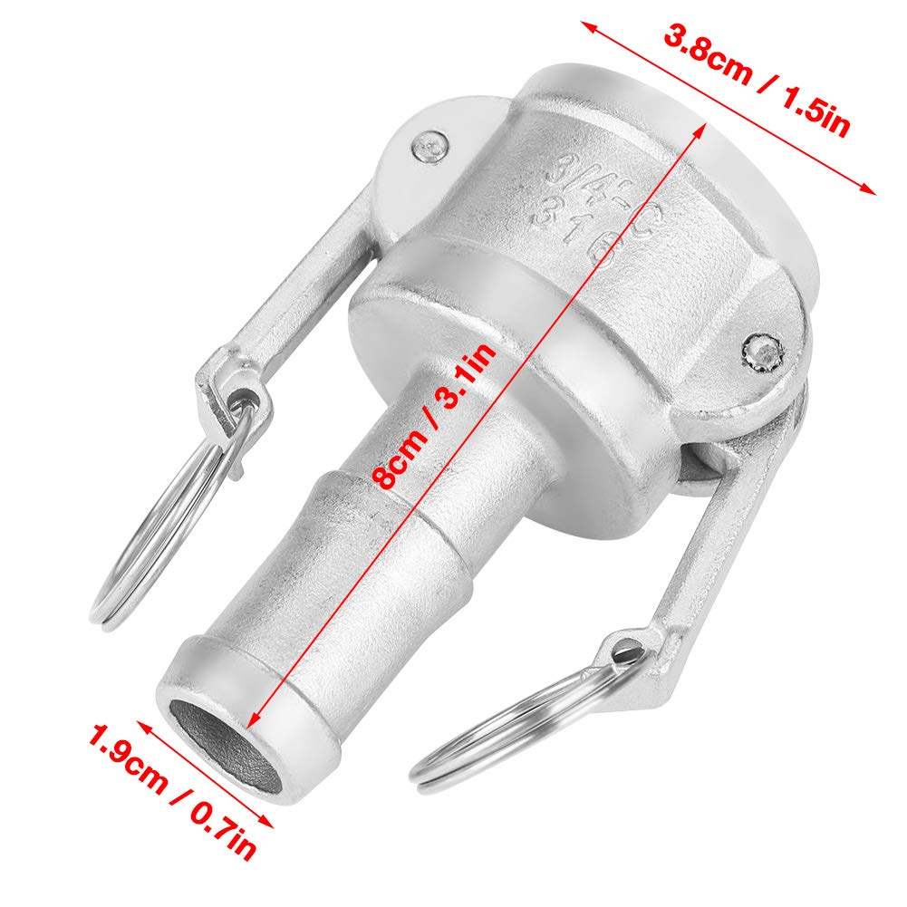 DN20 Type C Camlock Adapter Coupling Female End x Male Barb 316 ...