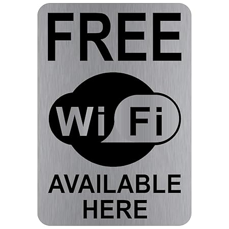 Free WiFi Available Here Sign-WITH IMAGE-Brushed Silver Aluminium Metal ...
