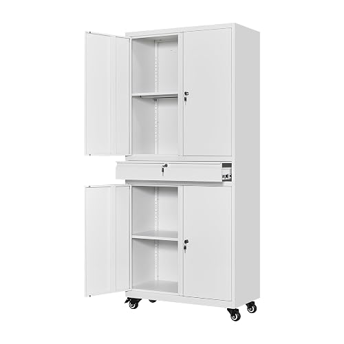 Yizosh Metal Garage Storage Cabinet with Locking Doors and Adjustable ...