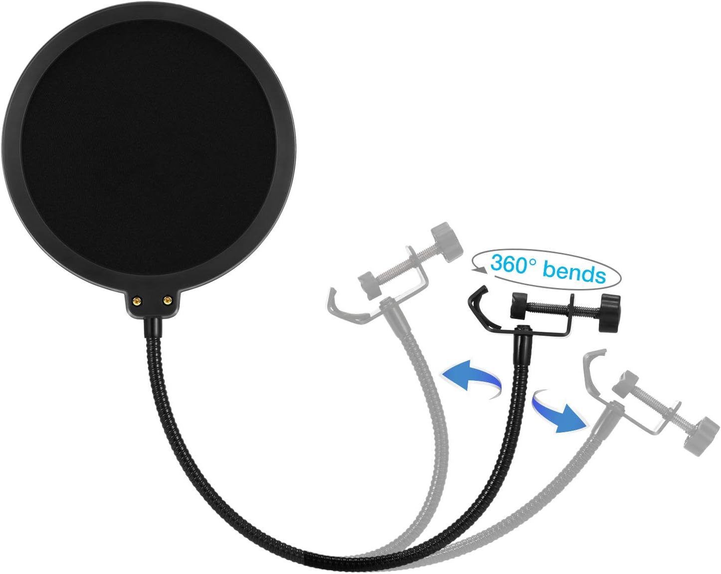 Moukey MPFBK Microphone Pop Filter with Double Layered Wind Pop Screen ...