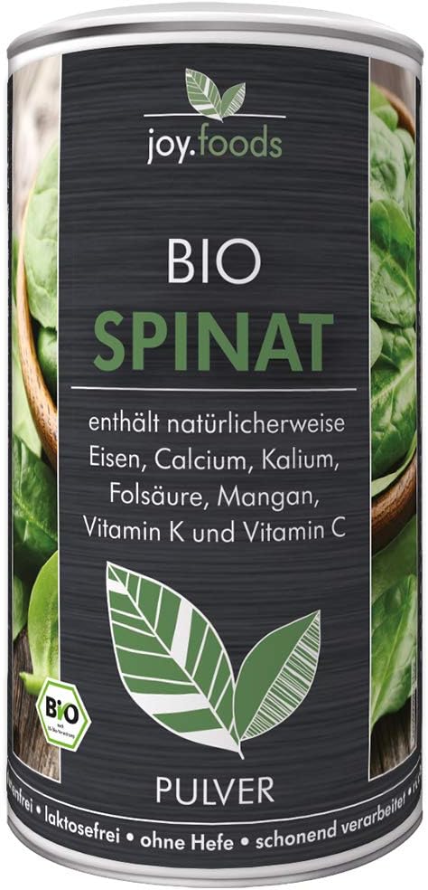 joy.foods Bio Spinat Pulver, enthält Eisen, Calcium, Kalium, Folsäure ...