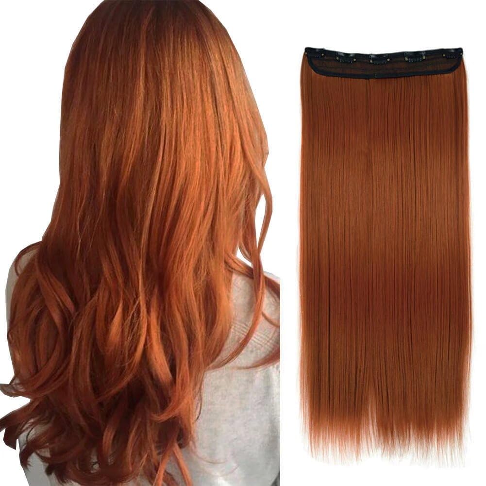 iLUU Copper Red Thick 120g Straight Full Head Clip In Synthetic Hair ...