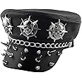 Fashion Punk Hats Real Leather Biker Cap Causal Steampunk Rivet Hat at ...