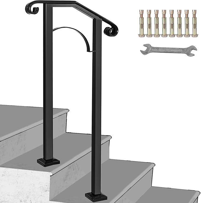 Happybuy Handrail Arch #1 Fits 1 or 2 Steps Matte Black Stair Rail ...