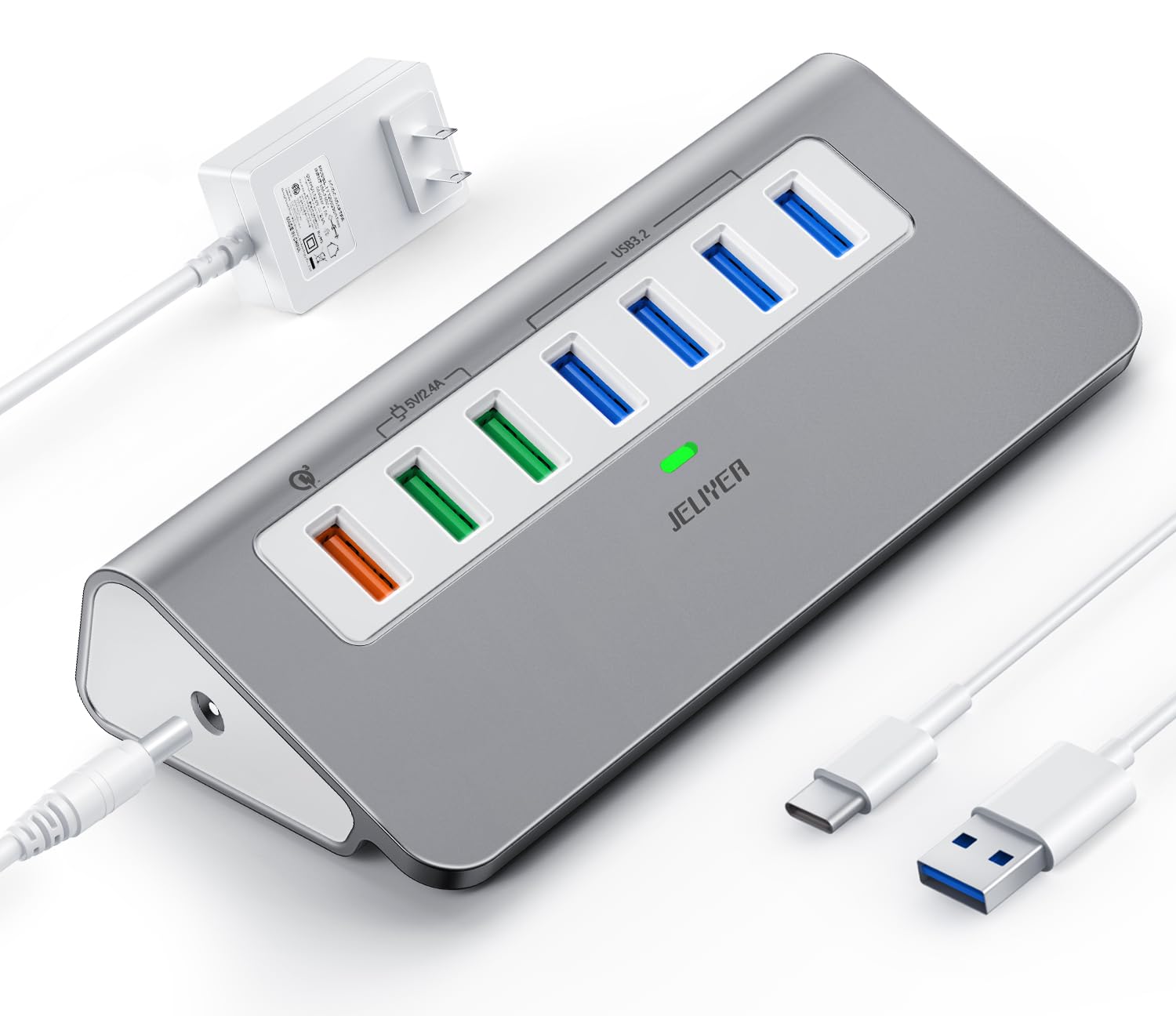 Powered USB 3.2 Hub Gen 2,7-port USB C/USB 3.1 to USB Hub Multiport ...