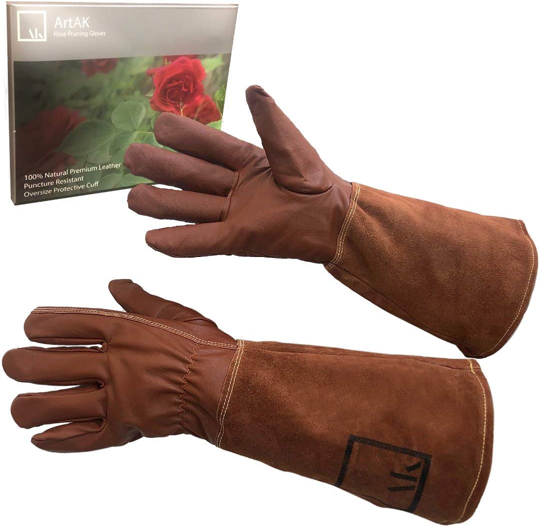 ArtAK Rose Pruning Gloves, Leather Rose Gardening Gloves Thorn Proof Long Sleeve for Women and ...