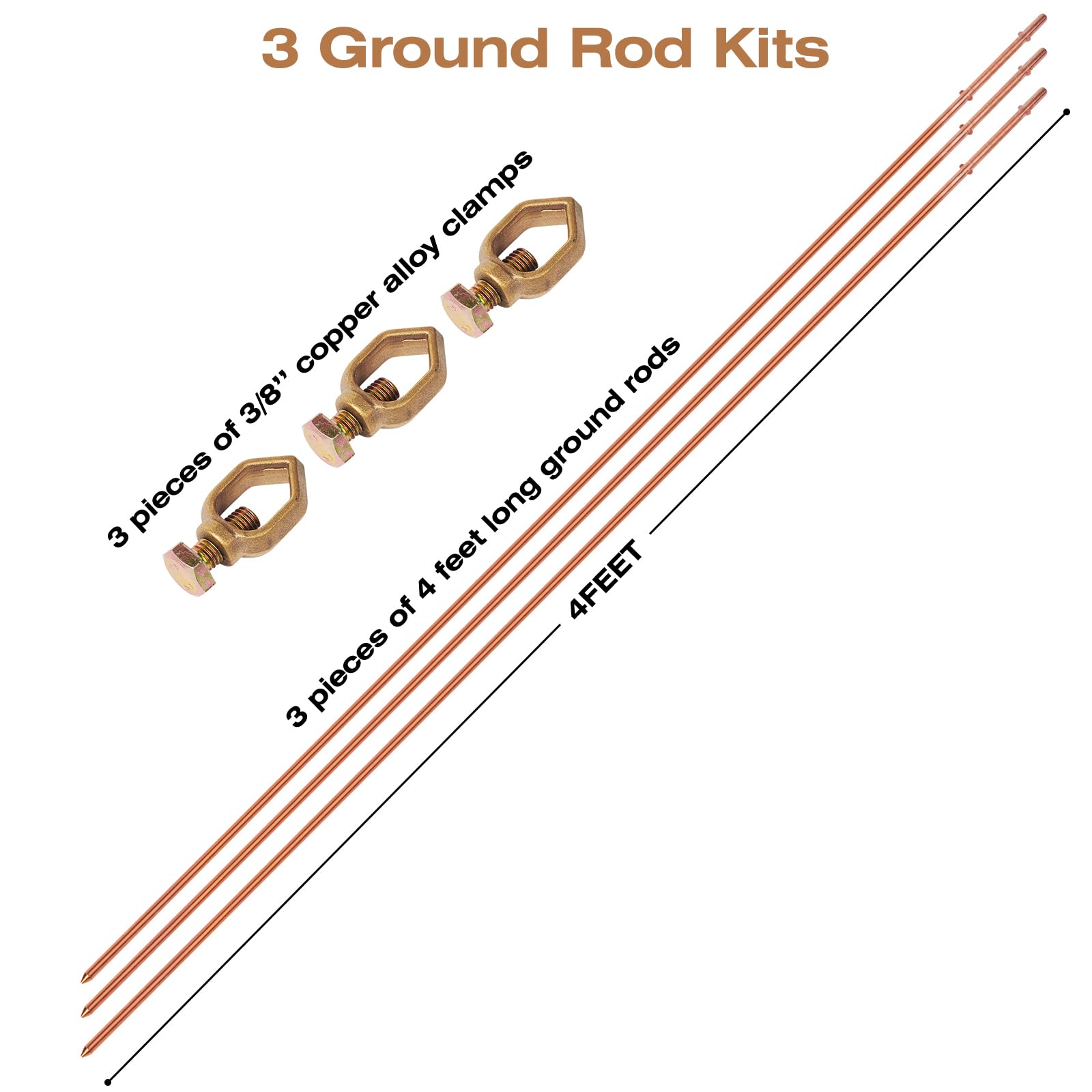 Mua 3 Pack Grounding Rod with Clamp 4 Feet Long Copper Electrical ...