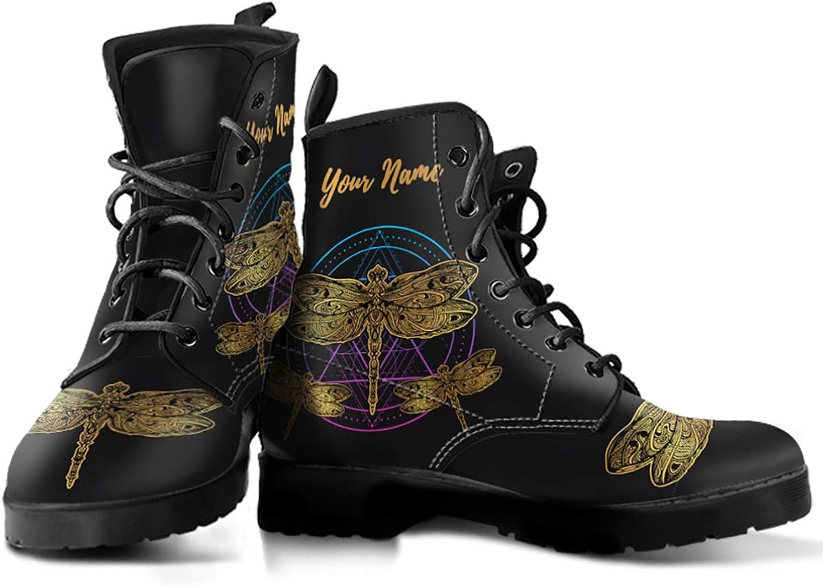 Amazon.com | Custom Dragonflies Lace-up Boots for Men & Women ...