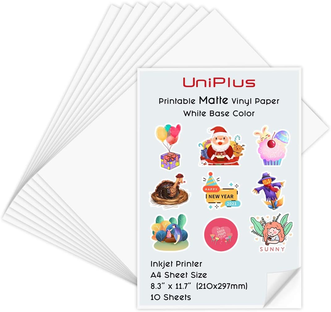 UniPlus Quality Matte Printable Sticker Paper for Inkjet Printers, Self ...