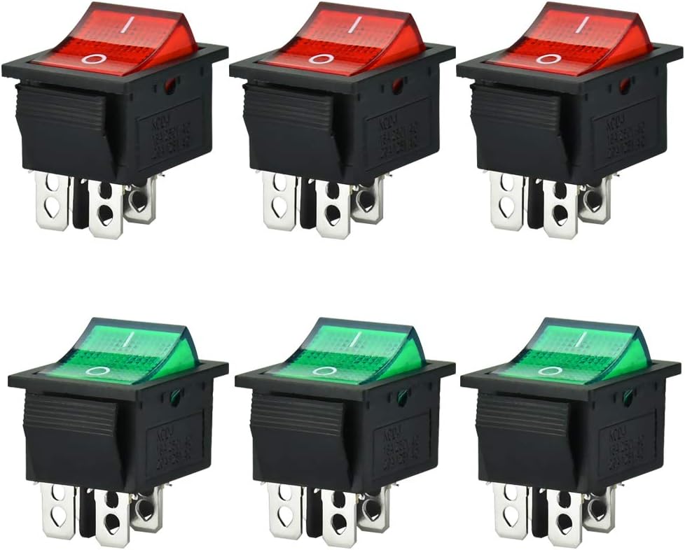 6 PCS Rocker Switch 4 Terminals DPDT Illuminated Rocker Switch with ...