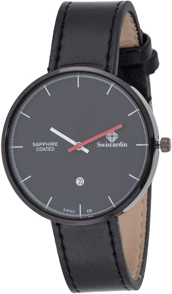 Swiscardin Men Black Dial Leather Band Watch - 111444Mw-G: Buy Online ...