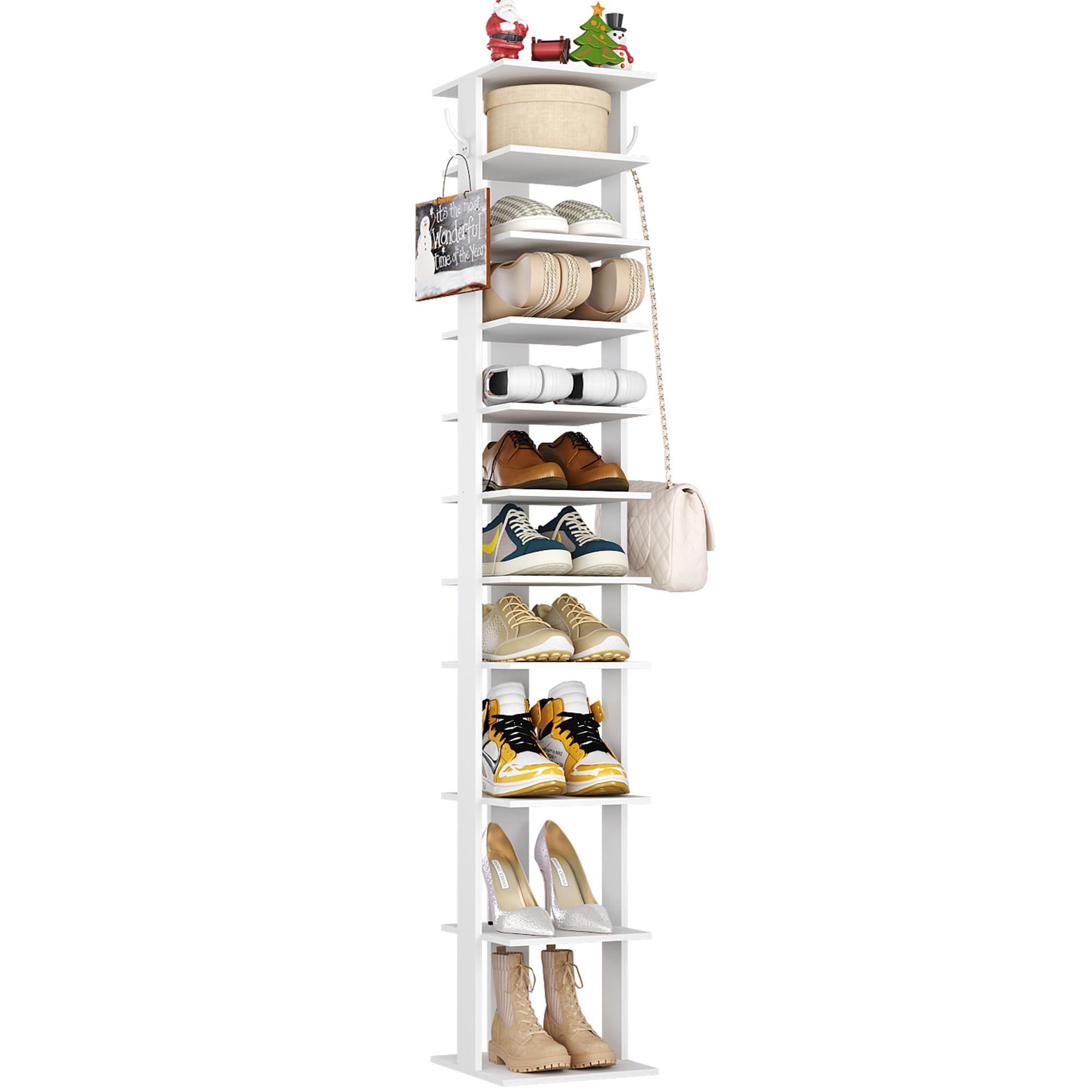 HOMEFORT 10-Tier Vertical Shoe Rack, Corner Shoe Tower, Slim Shoe ...