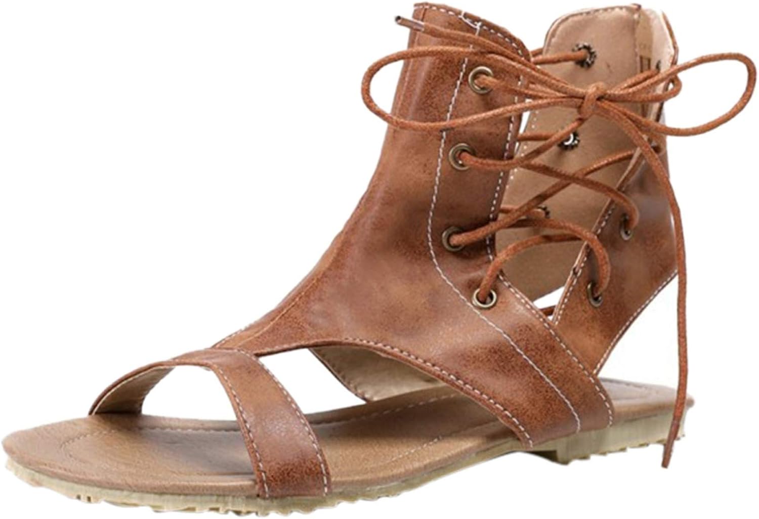 Daodan Riemchensandalen Damen Bequeme Leder Römersandalen， Damen ...