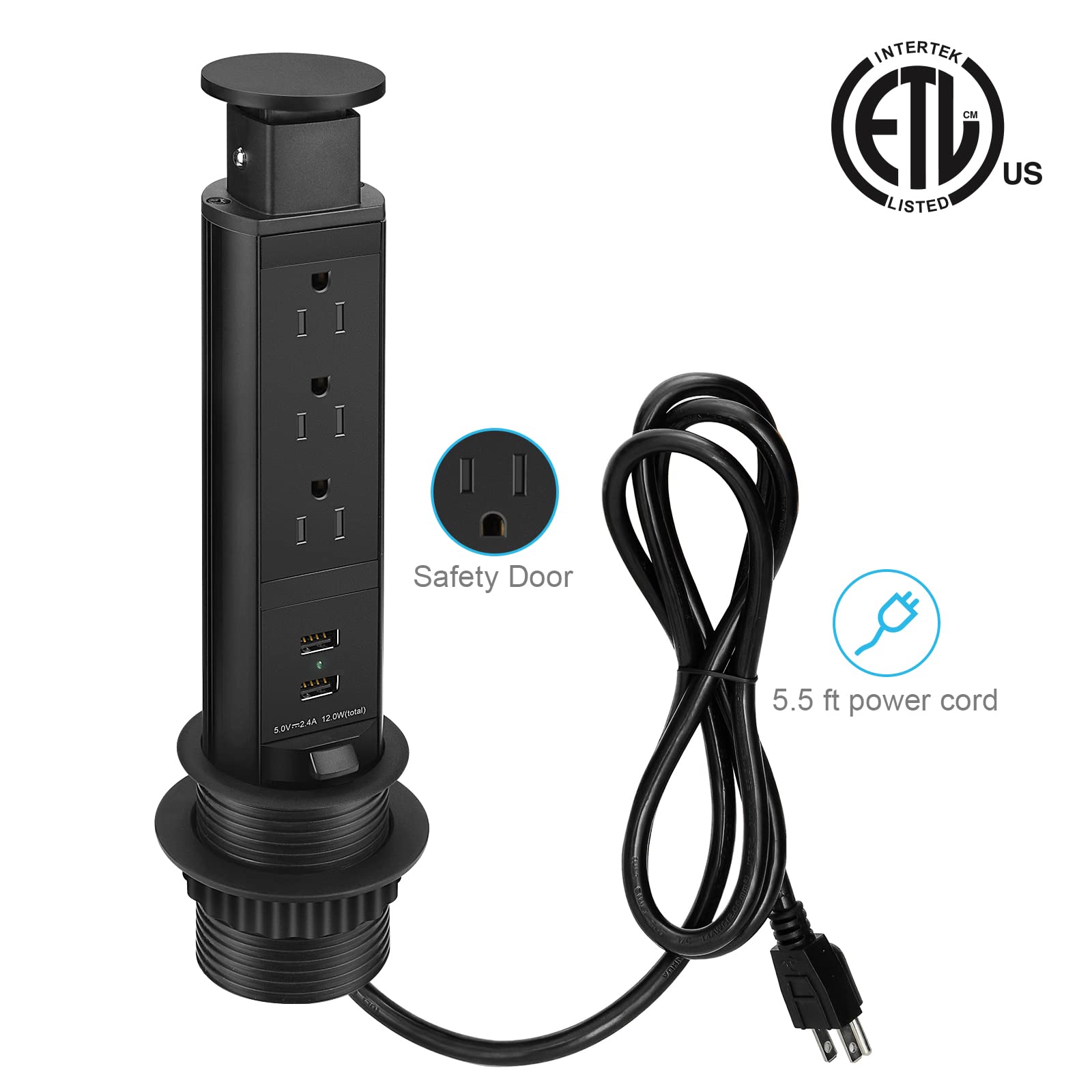 Pop Up Electrical Outlet For Countertop, Recessed Power Strip With 3 AC ...