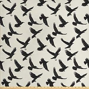 Amazon.com: Lunarable Raven Fabric by The Yard, Ink Drawing Style ...