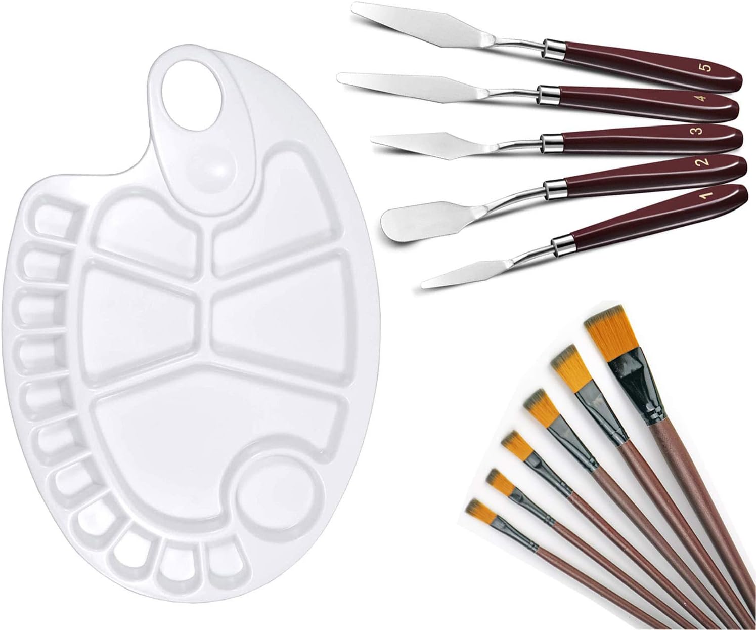 12PCS Painting Brush, Palette & Knife Set, Stainless Steel Acrylic Oil ...