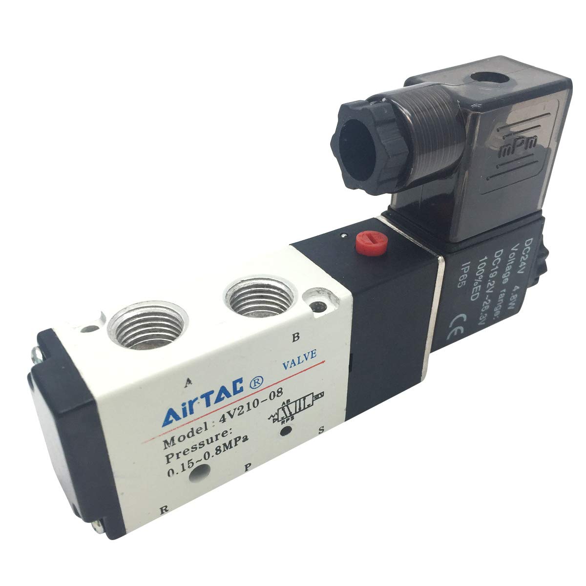 Baomain Solenoid Valve 4V210-08 DC 24V 2 Position 5 Way PT1/4 Internally Piloted Acting Single ...