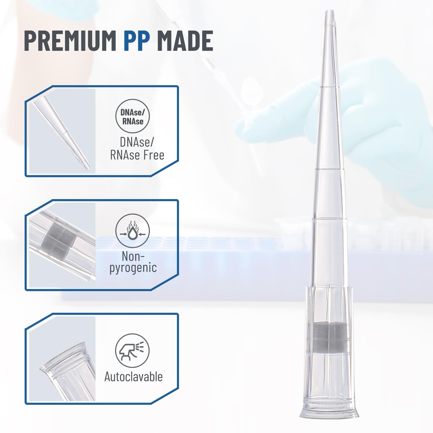 ELabPal 200μl Pipette Tips Filter, Sterile Universal MicroPipette Tips ...