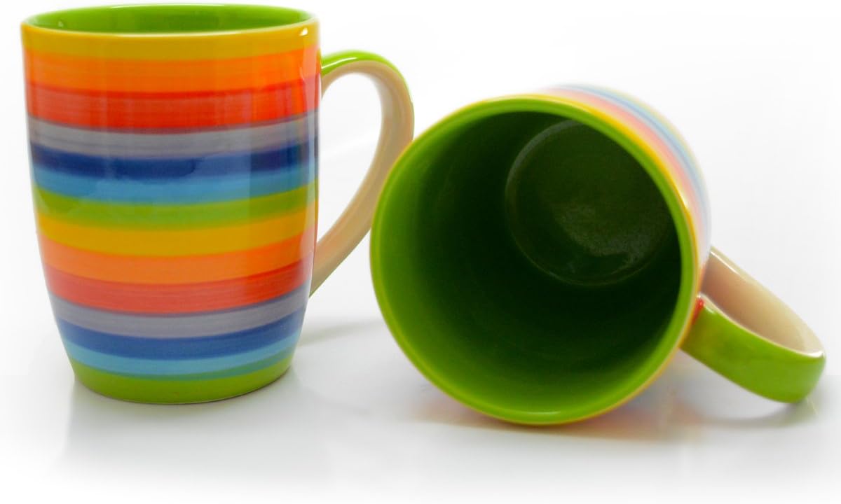 Amazon.com: CinMin Rainbow Striped Ceramic Stoneware Coffee Mug Cup ...