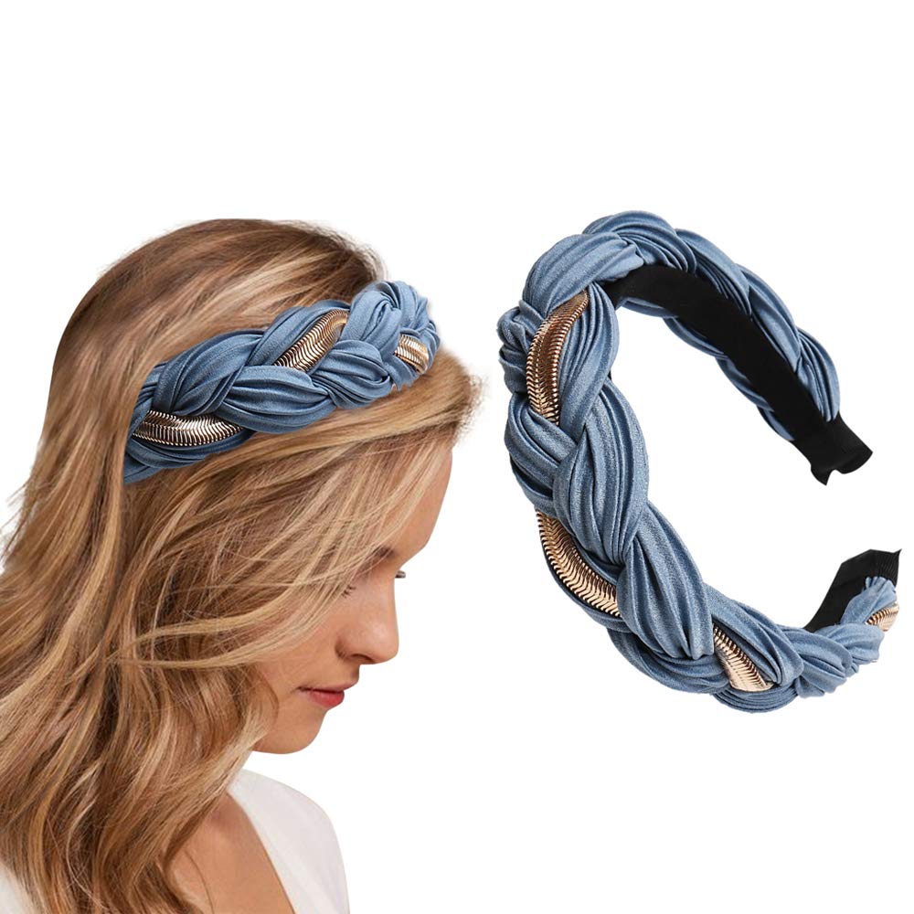 Silk Satin Braided Headband Padded Puffy Hair Band with Metal Chain ...