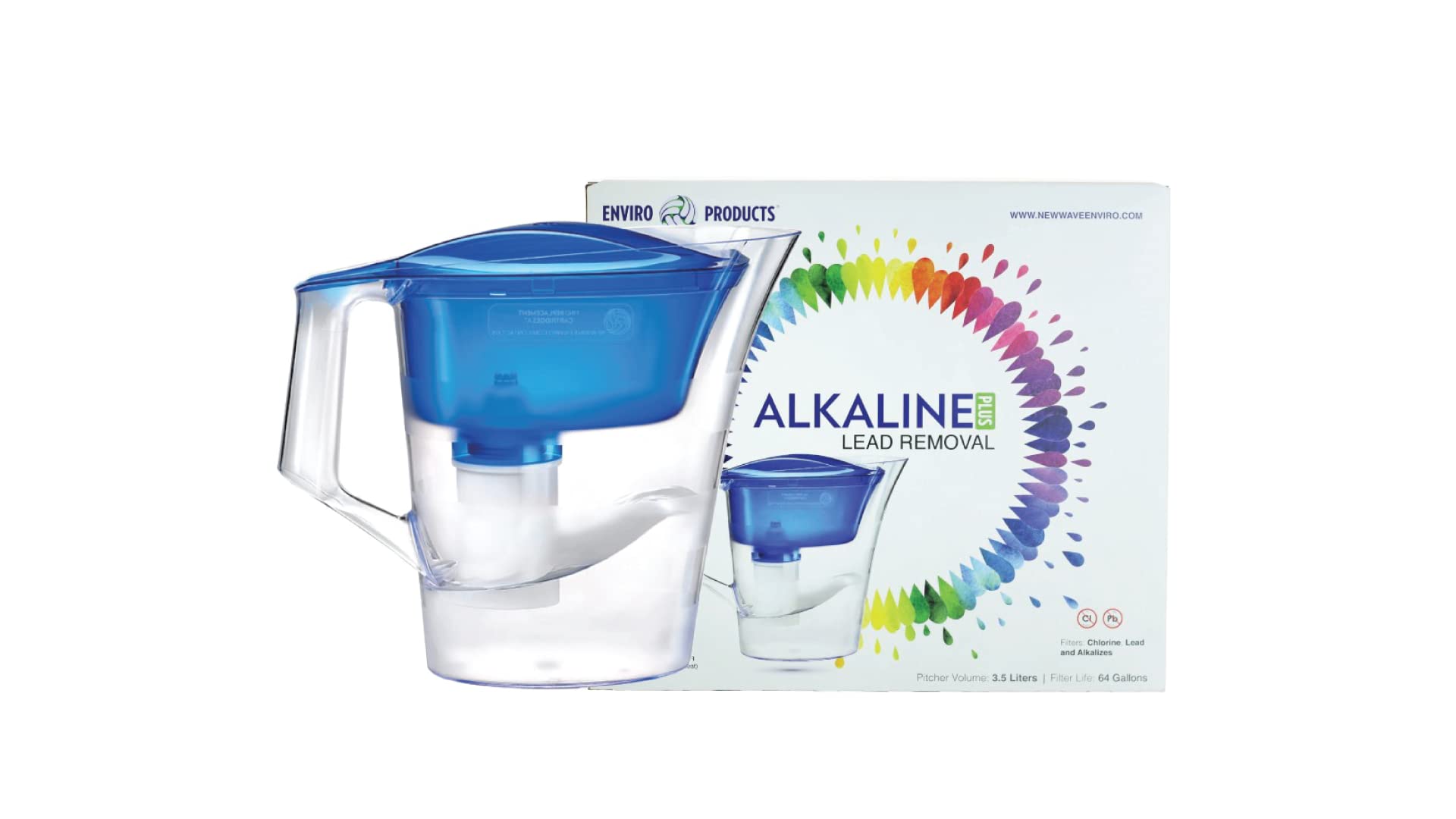 New Wave Enviro Alkaline Plus Water Filter Pitcher with Lead Removal, BPA Free Fridge Friendly ...