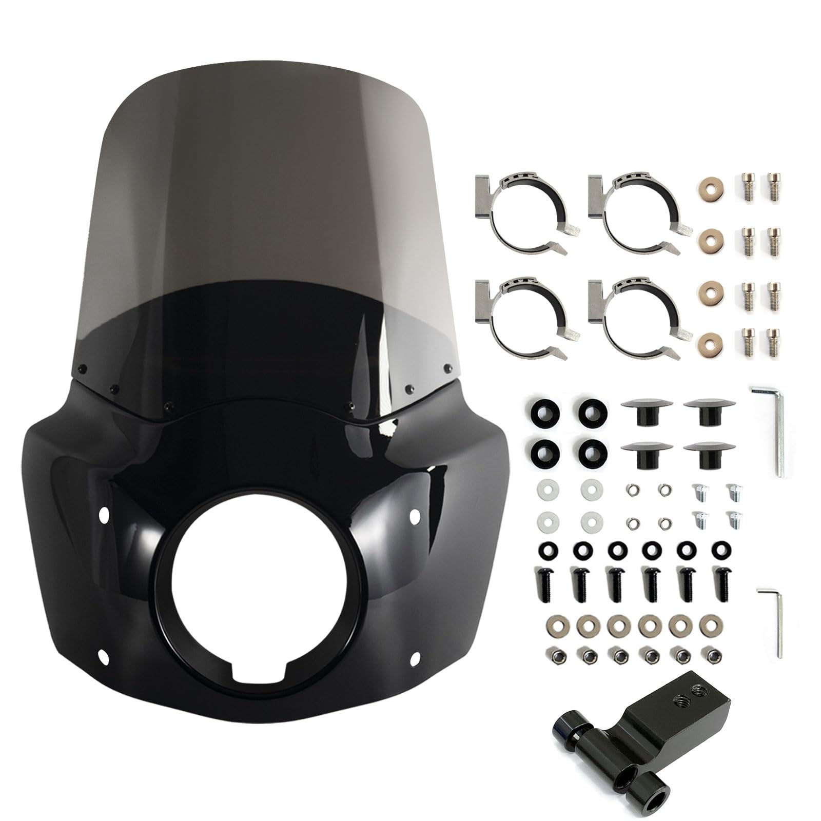 FATECIM Motorcycle 5.75" Headlight Fairing with 15" Smoke Windshield ...