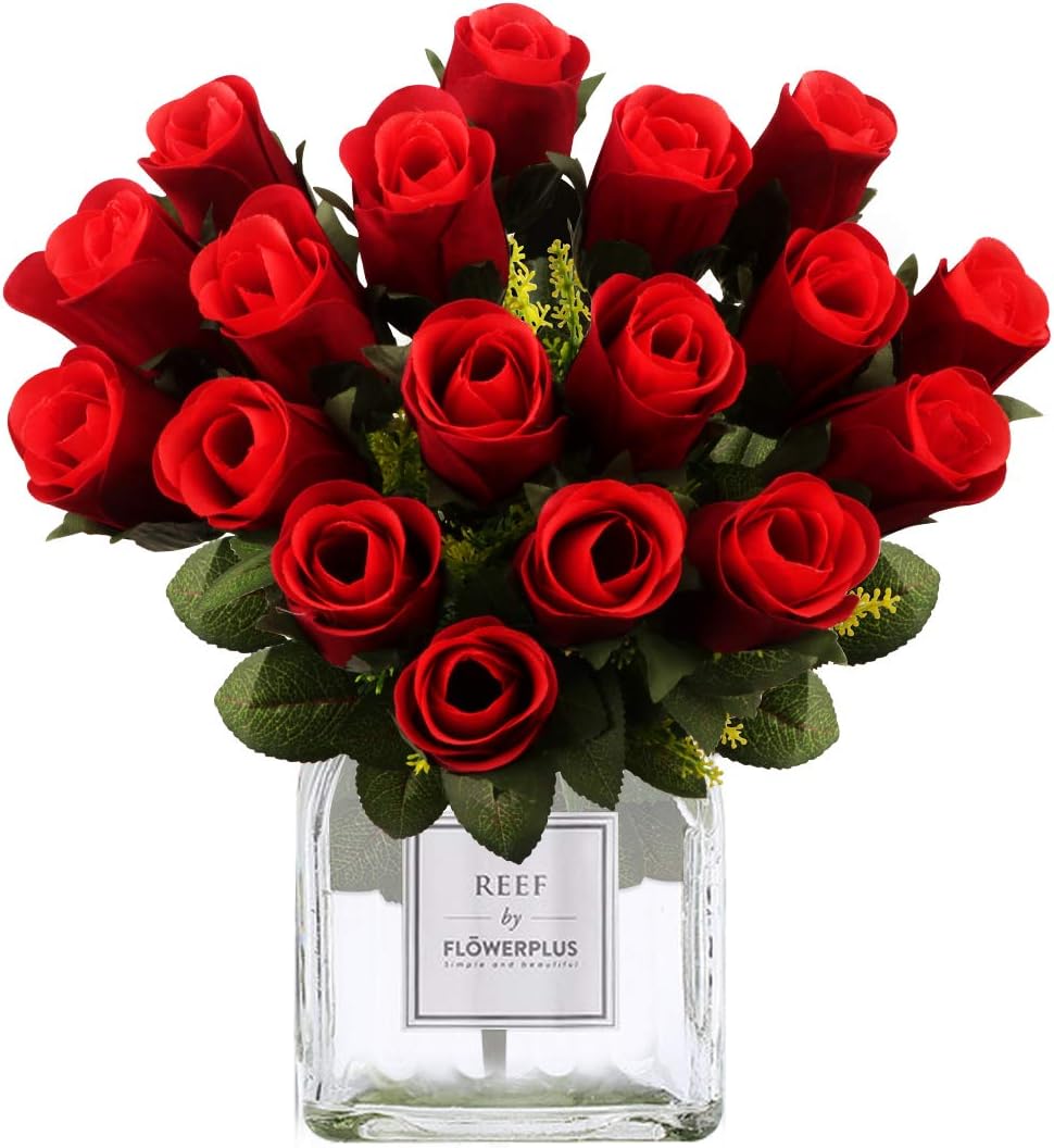 18 Roses Artificielles, Deco Fausses Fleurs en Soie avec Tige, Fleur ...