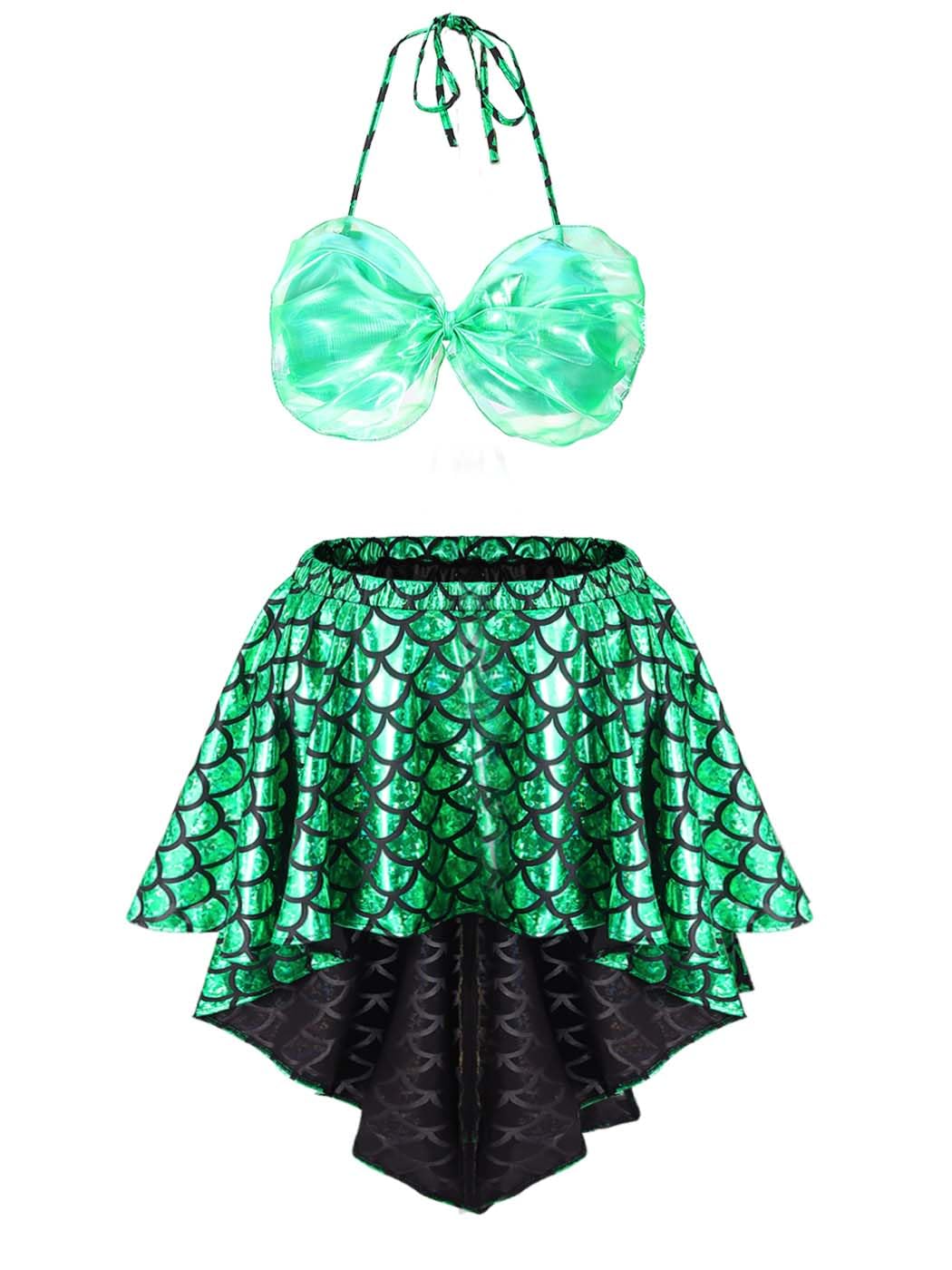 Kakaco Women Cosplay Costume Fish Scale Skirt Set Fairy Crop Top ...
