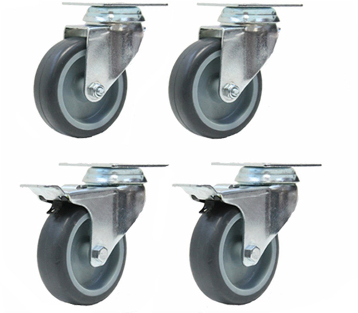 Set of four - 75mm Rubber Swivel Castor Wheels with Brake, Furniture ...