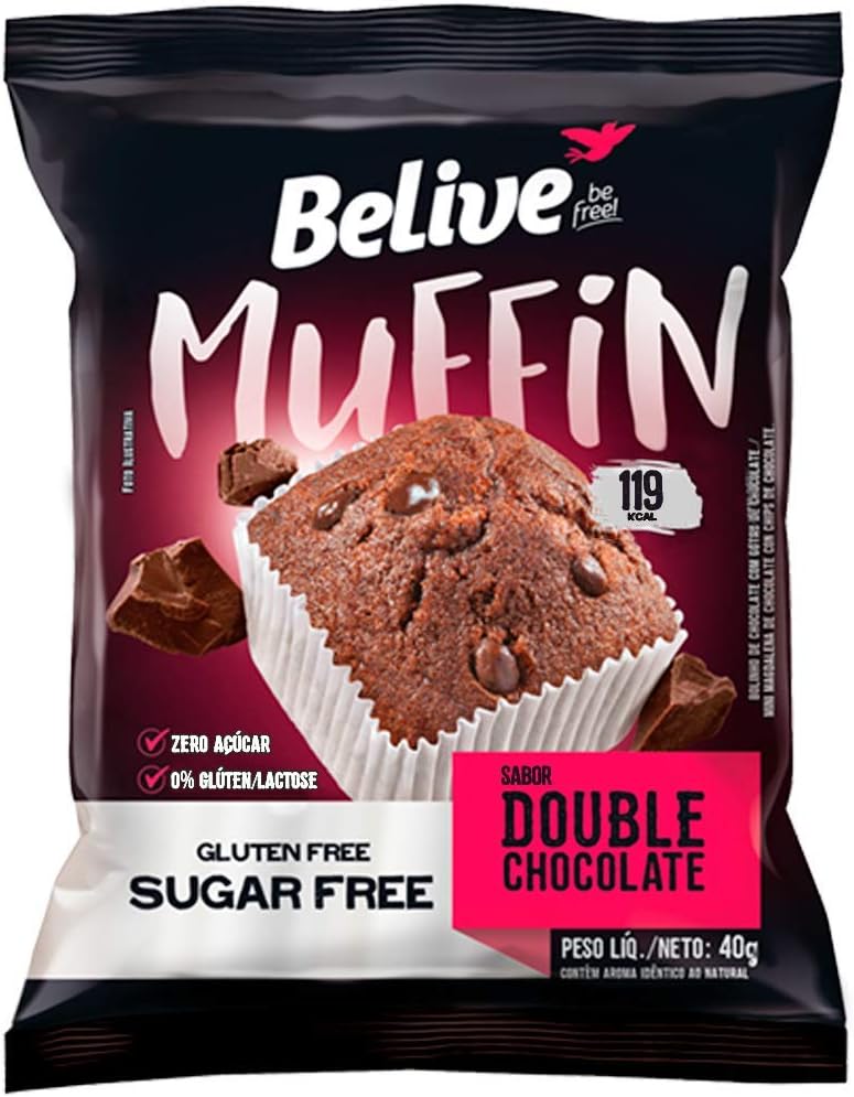 Muffin Double Chocolate Zero Açúcar sem Glúten sem Lactose Belive 40g ...
