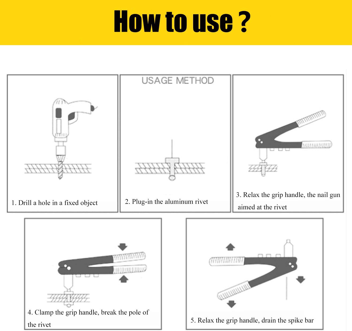 URGENEX Rivet Gun Hand Riveter with 200pcs Metal Rivets Heavy Duty ...