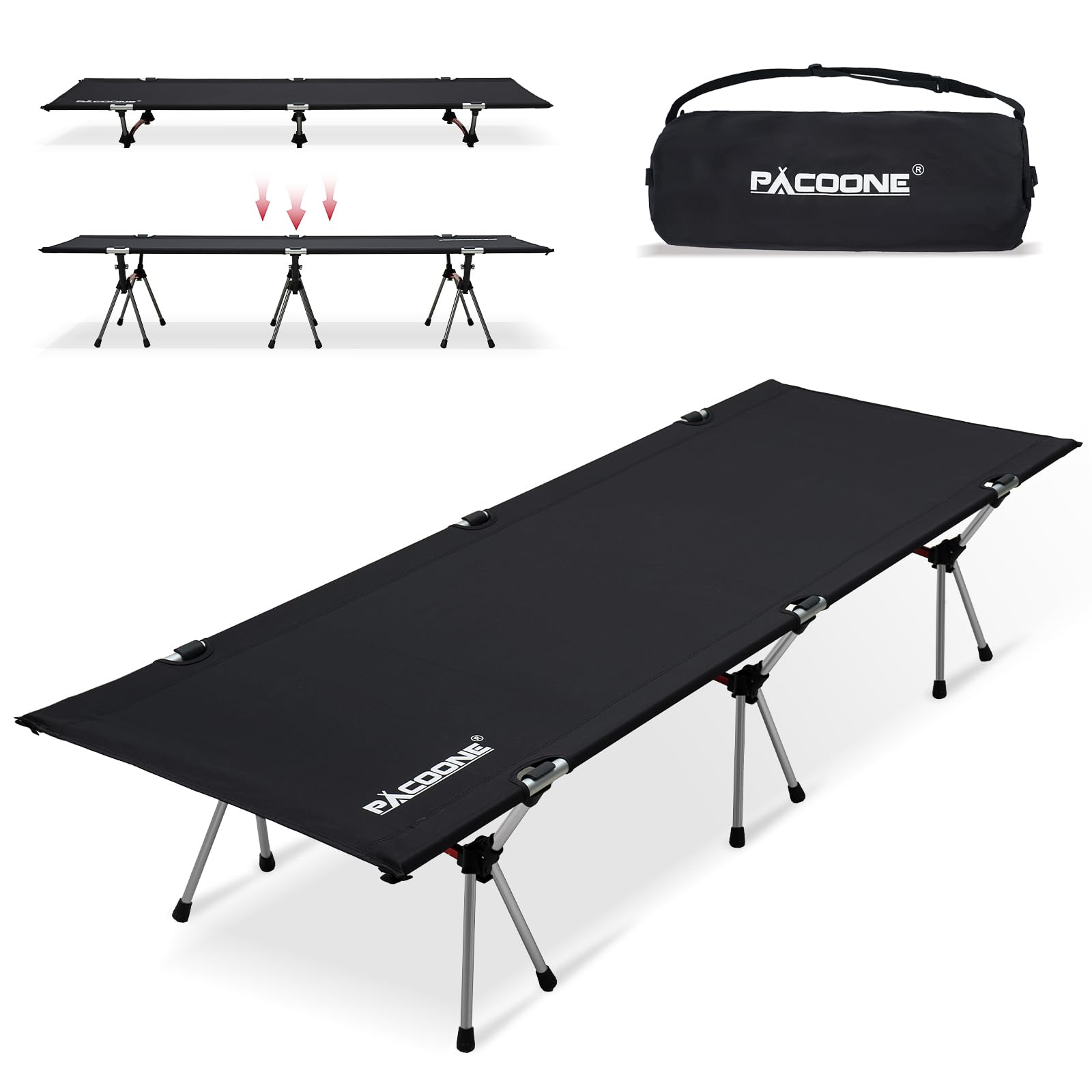 PACOONE 2-in-1 Ultralight Folding Camping Cot with Leg Extenders ...