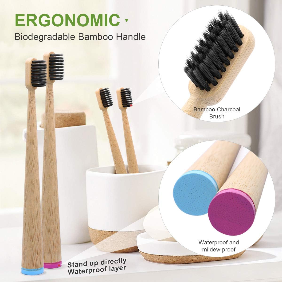 Bamboo toothbrushes 4 Pack, Travel Soft Bamboo Toothbrush Holders ...