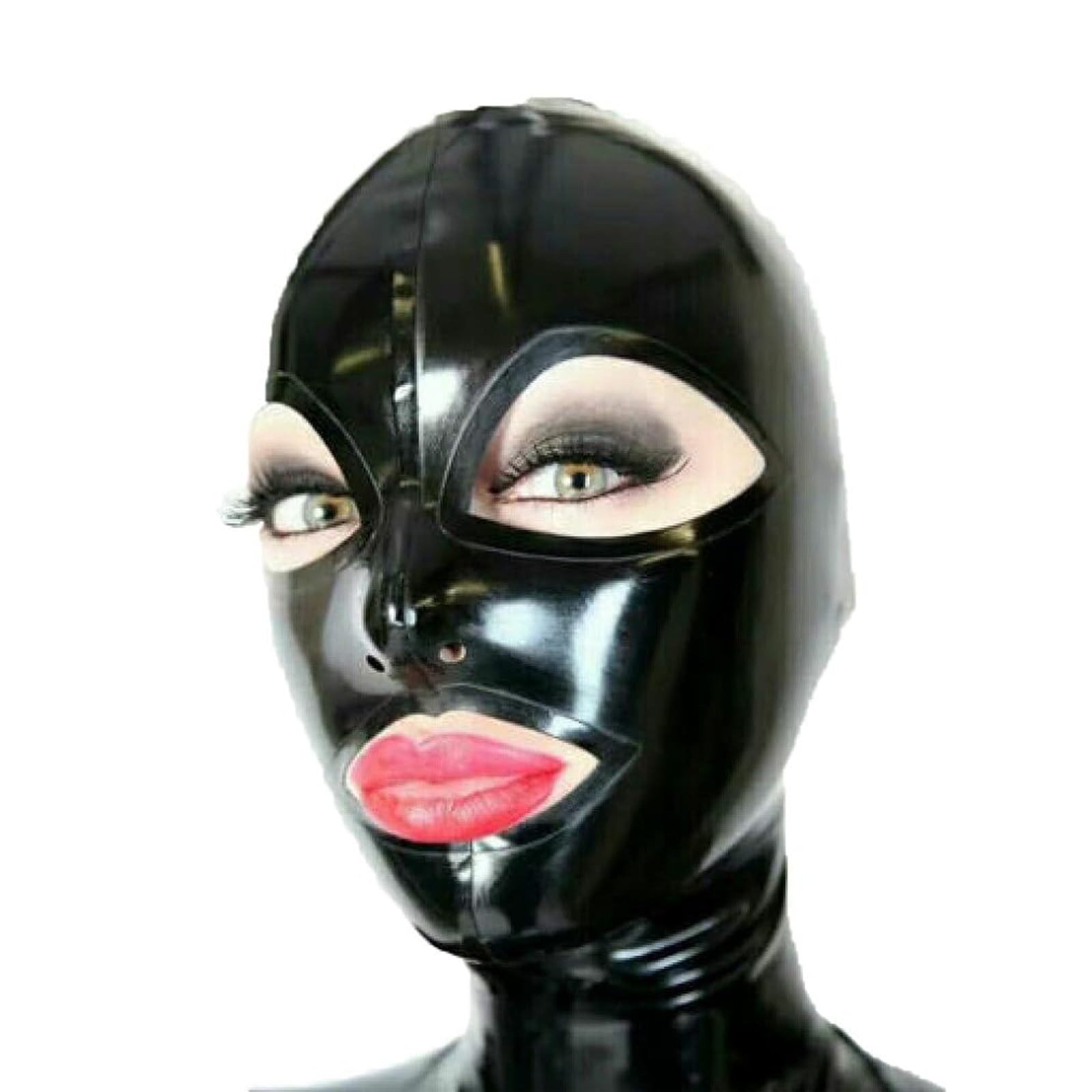 KLVEU Black Latex Hood Mask Full Face Mask Riding Mask Hood Party Latex ...