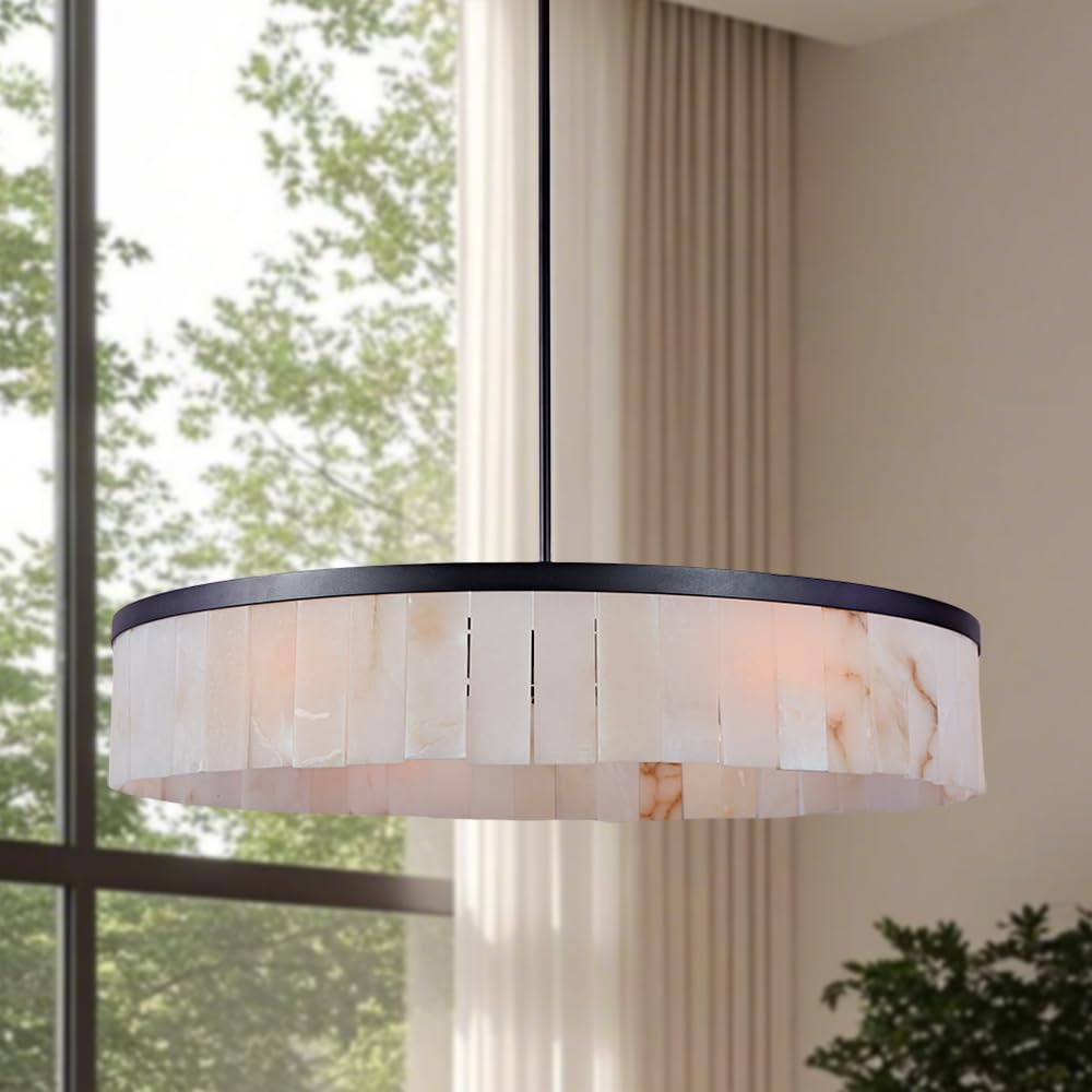 41 Inch Diam Alabaster Round Chandelier, Handmade Natural Stone Ceiling ...