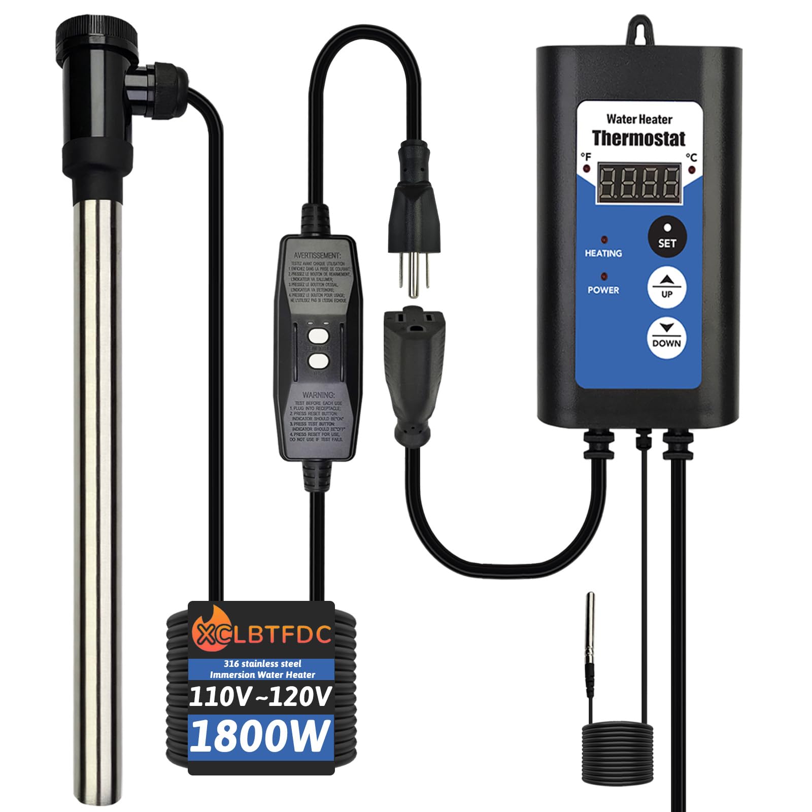 XCLBTFDC 1800W Immersion Water Heater Portable Electric Bathtub & Pool ...