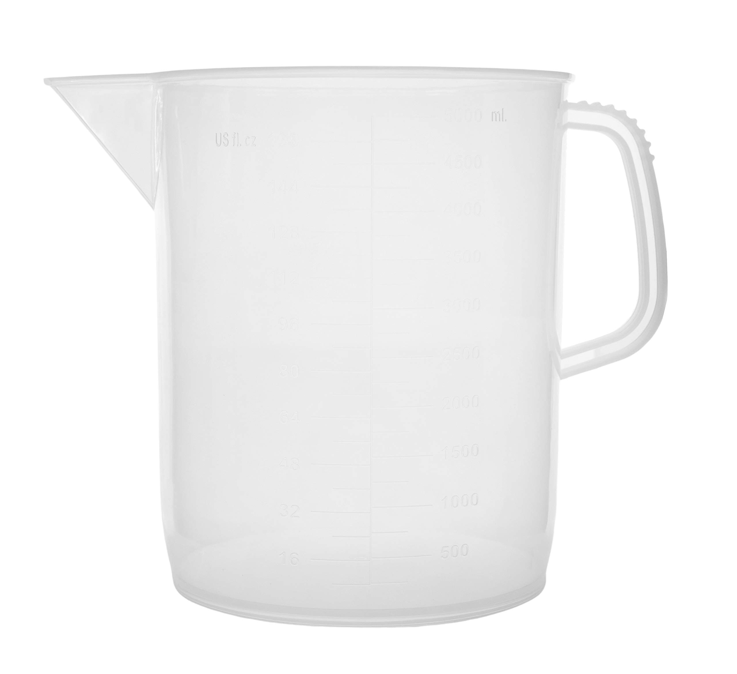 EISCO Measuring Jug, 5000mL (5 Liter) - Short Form - Polypropylene Plastic - Molded Graduations ...