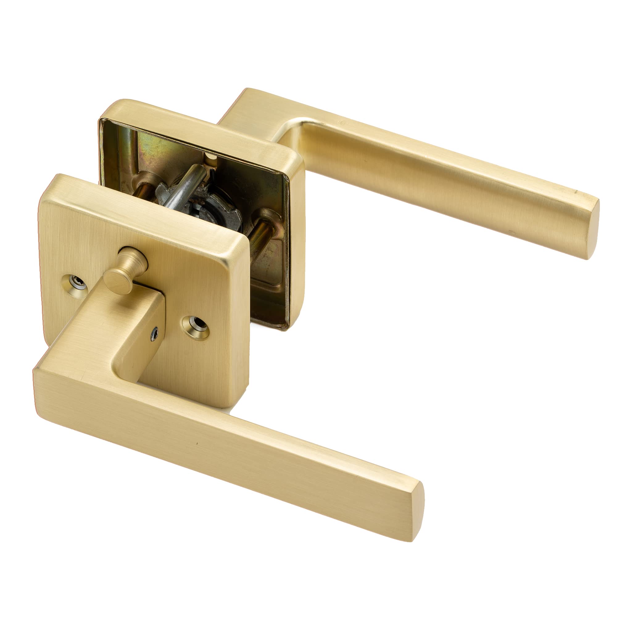 Linkaa Privacy Door Lever Gold Stain Brass Square Shape Door Handles ...