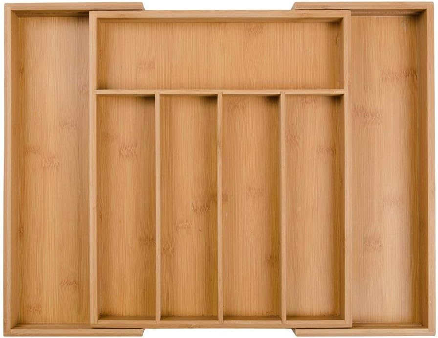 Wooden Bamboo Expandable Cutlery Tray, Drawer Insert Box Storage ...