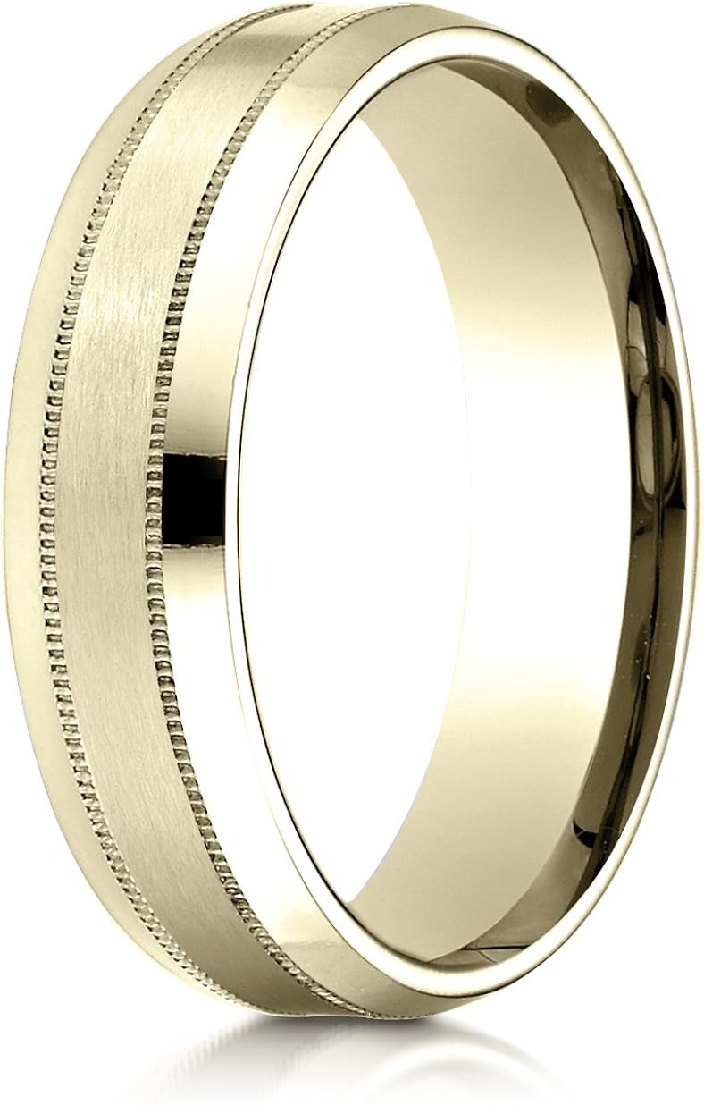Benchmark 14K Yellow Gold 6mm Comfort-Fit Satin-Finished with Milgrain ...