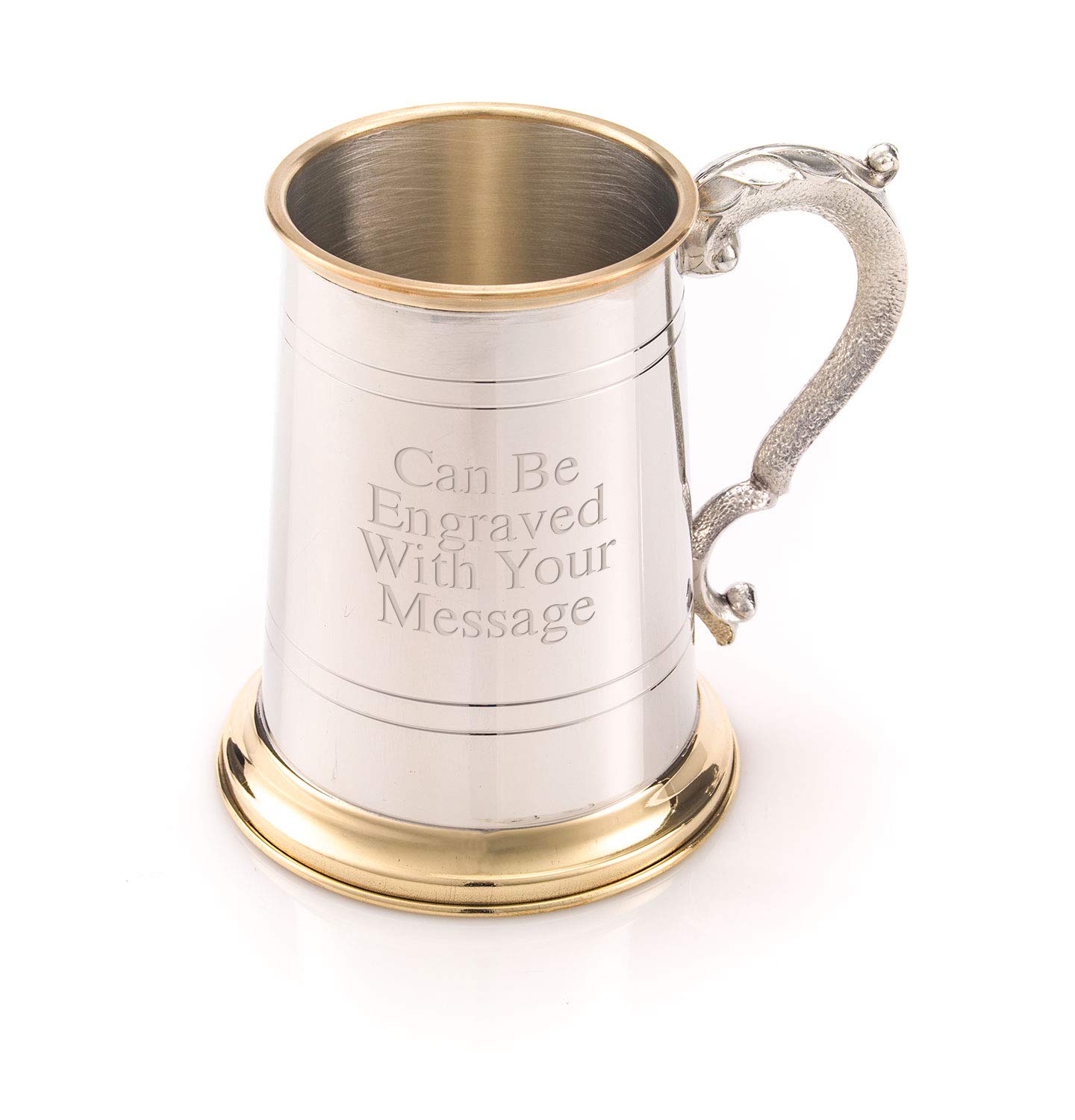 Personalised 1 Pint Pewter & Brass Tankard/Mug Georgian Handle ...