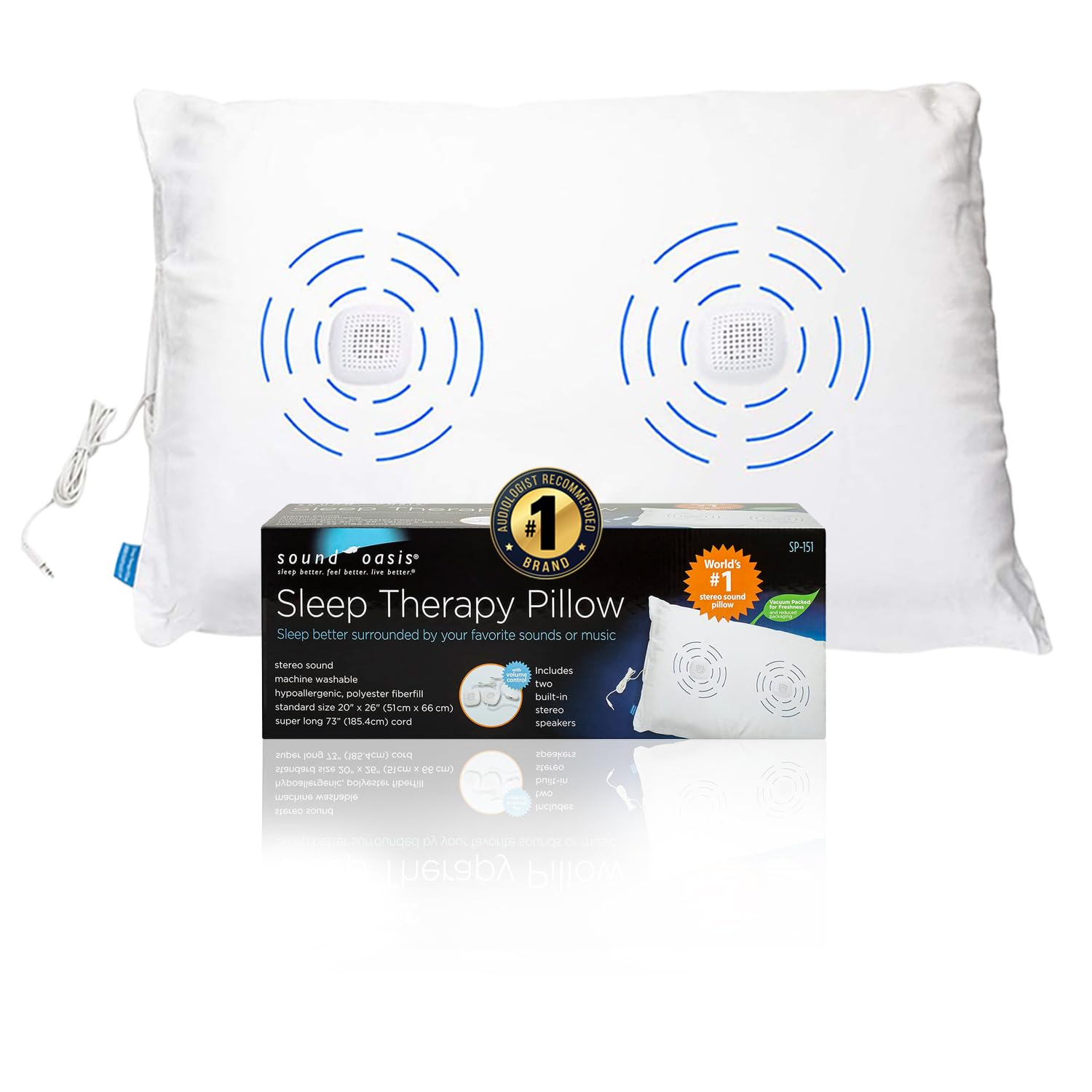 Sound Oasis Sleep Therapy Pillow, 2 Hi-Fidelity, Ultra-Thin Stereo ...