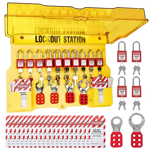 RealPlus Lockout Tagout Station with Loto Devices, 14 Keyed Different Safety Padlocks, 6 Hasps ...