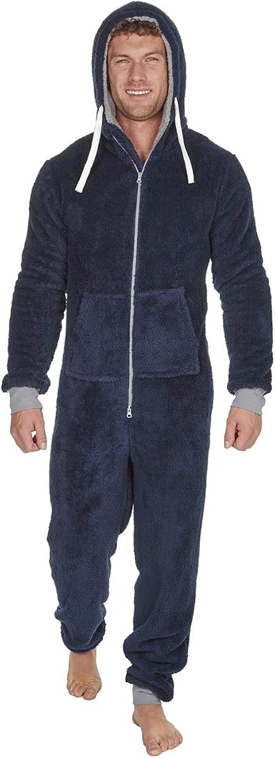Onezee Mens Snuggle Fleece Hooded Zipper One Piece Jumpsuit Pyjamas ...