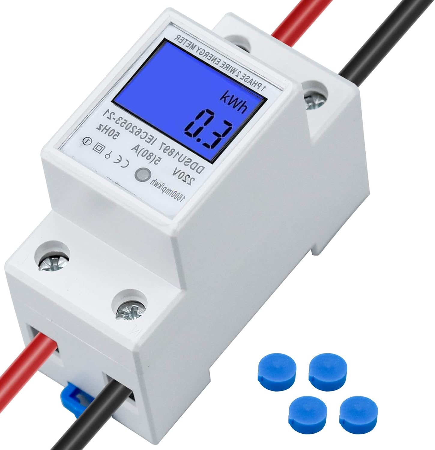 LCD Single-Phase Electricity Meter Top Hat Rail KWh Meter 5 (80) A 230V ...