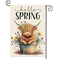 Amazon.com : BEZKS Hello Spring Highland Cow Spring and Summer Garden ...