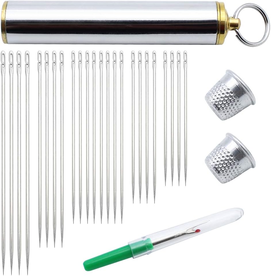 DXLing 24 Pieces Blind Needles Self-Threading Sewing Needles Metal ...